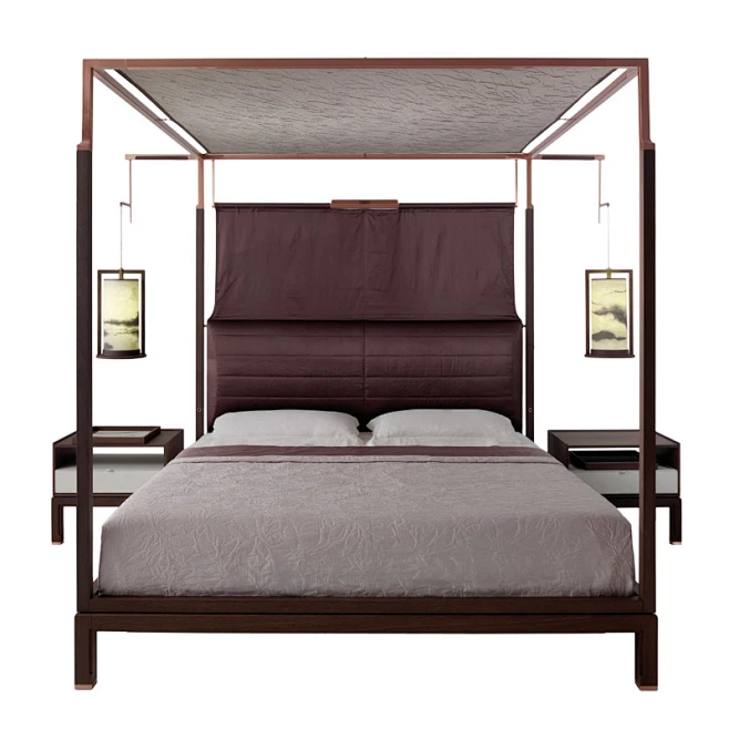THEA bed with canopy and suspended lamps-花瓣网
