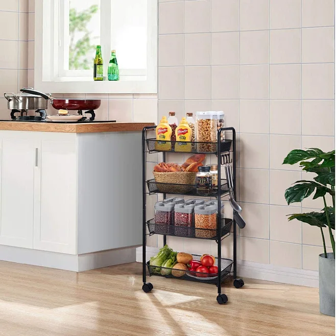 Amazon.com: YIUKEA Mesh Rolling Utility Cart 4-Tier Metal Storage ...