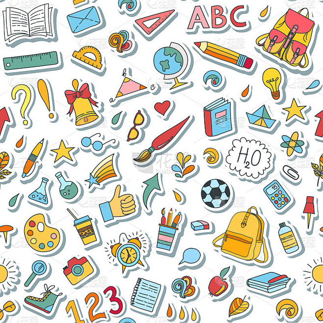 学校和教育涂鸦手绘矢量符号和对象