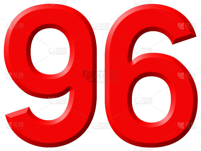 数字96,96，孤立在白色背景，3d渲染