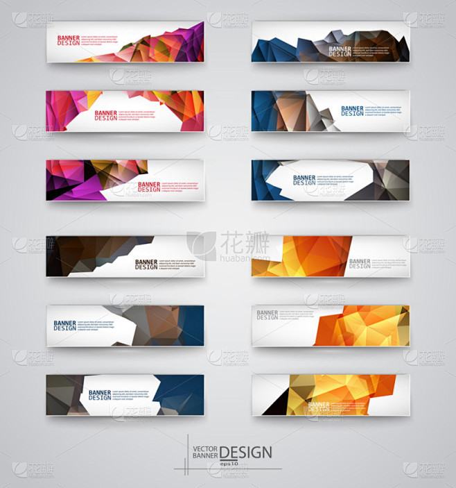 Color banners set with polygonal abstract shapes