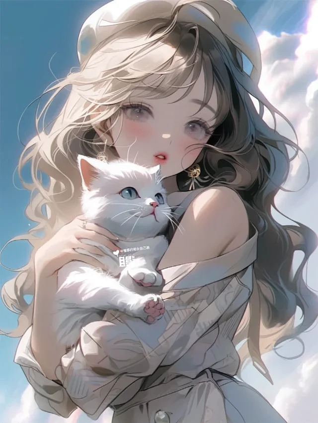 AI绘画 | 少女抱猫氛围感女生头像-花瓣网
