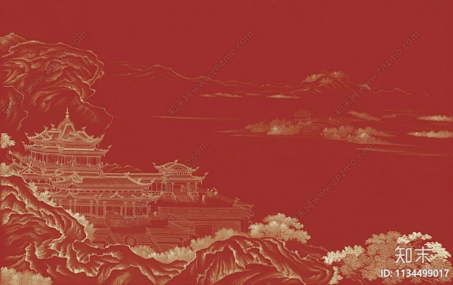 新中式红色建筑壁画贴图下载【id 1134499017】 花瓣网