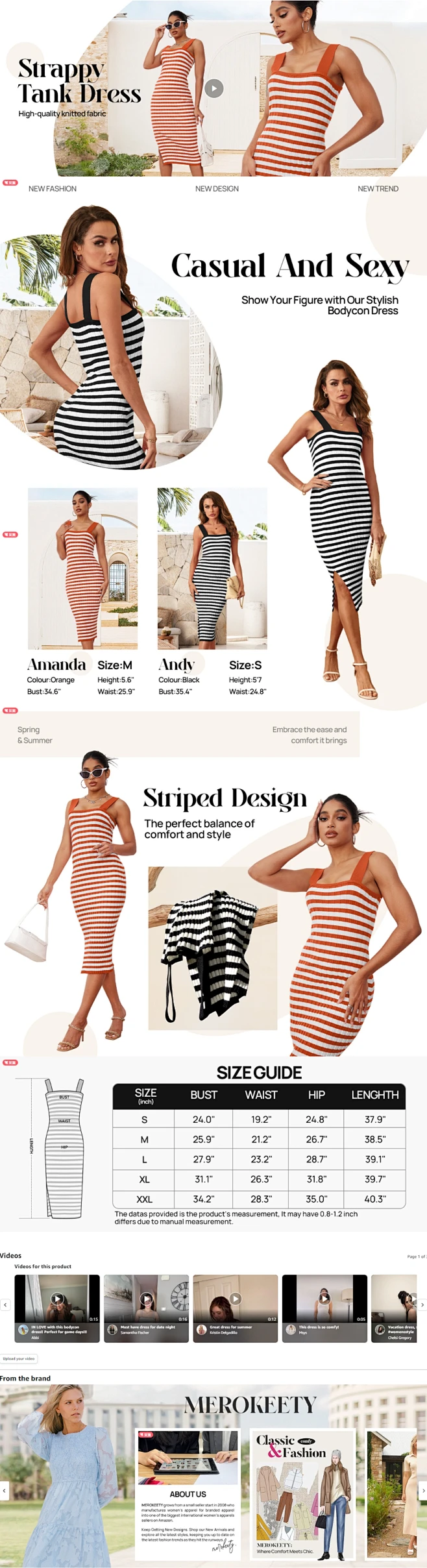 Amazon.com: MEROKEETY Women's 2024 Summer Striped Knit Bodycon Midi ...