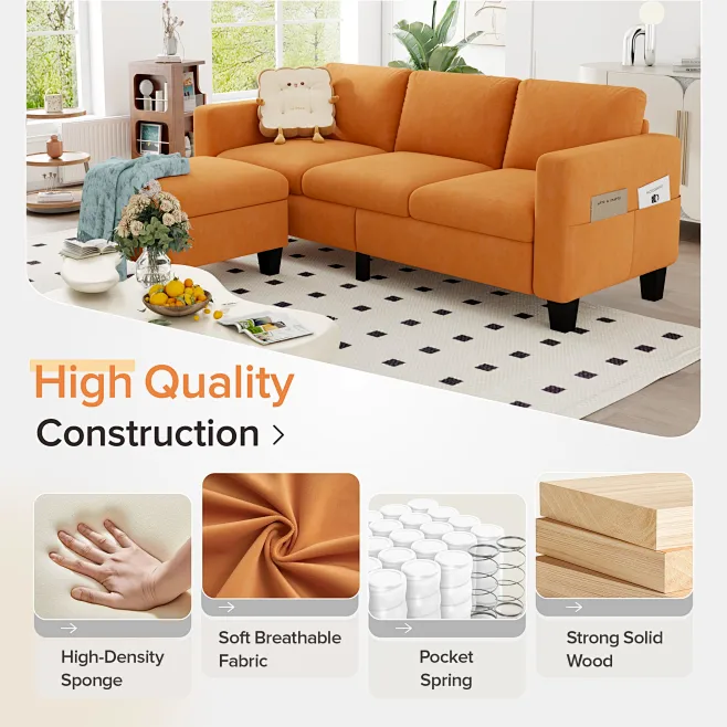 Amazon.com: ZeeFu Convertible Sectional Sofa Couch,Classic 3 Seat L ...
