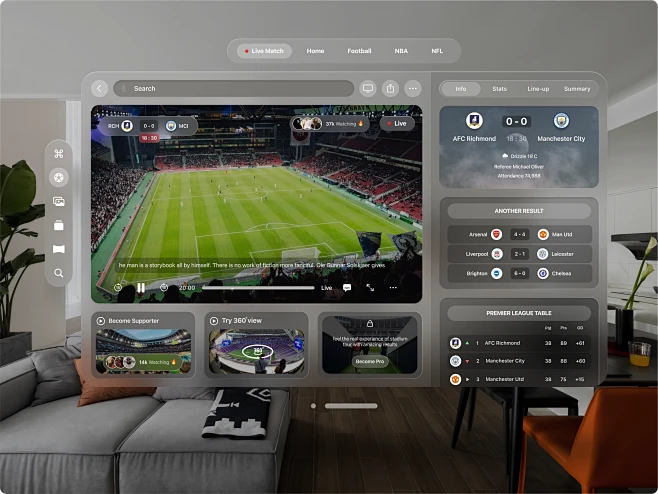 Sports Live Streaming - Spatial UI Design Exploration by JordanAA for ...