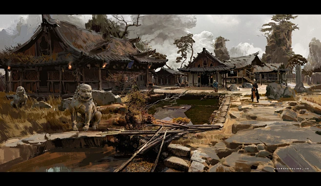 The scenery of Black myth Wukong 部分关卡前期草稿-花瓣网