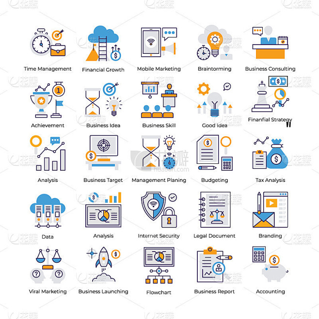 Business Analysis Flat Icons Set