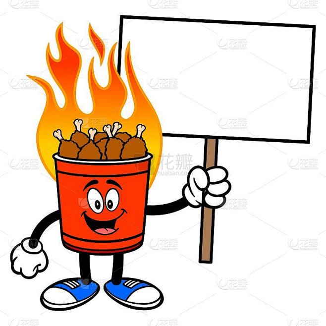 Hot Wing Bucket Mascot with Sign