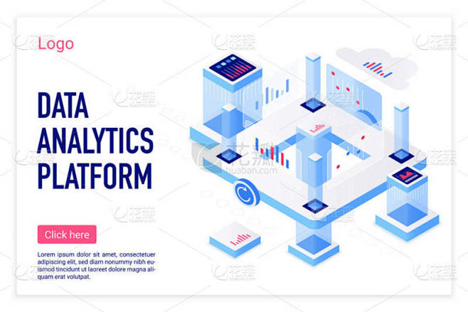 数据分析平台矢量等轴测着陆页模板