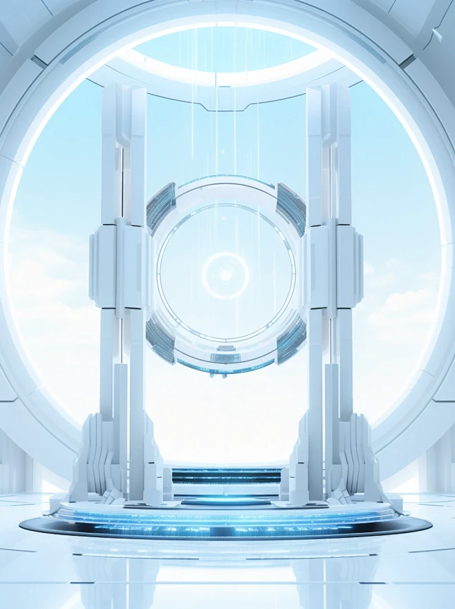 Futuristic circular display with spacecraft in background and lines, in ...
