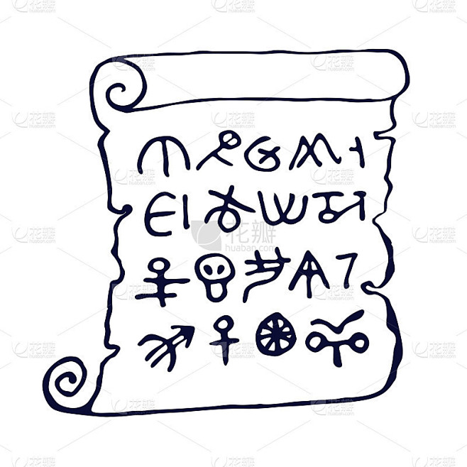 An ancient scroll with signs. Old papyrus with mag