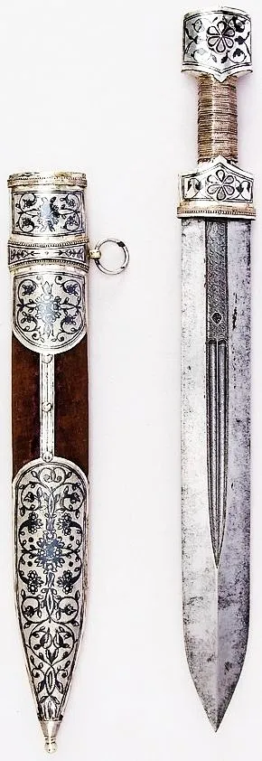 Caucasian qama dagger, 18th to 19th century, steel, silver, niello ...