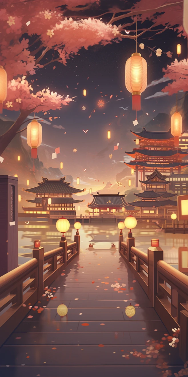 visualdesign_an_asian_style_scene_with_a_moon_and_lanterns_in_t ...