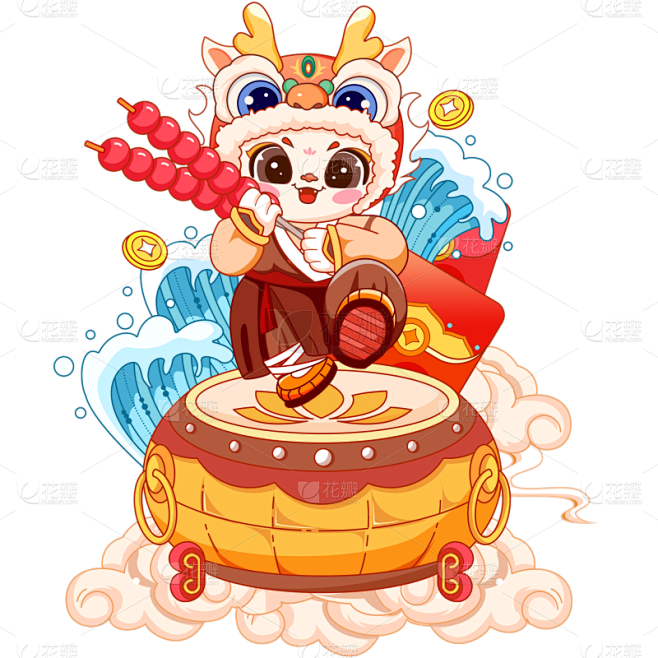 春节通用红色中国风国潮动漫风卡通感插画龙