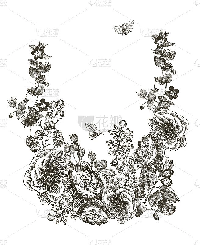 Wild flowers blossom branch background. Vintage bo素材-花瓣网