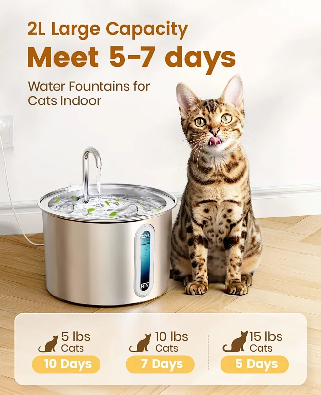 Amazon.com : oneisall Stainless Steel Cat Water Fountain, 2L Water ...