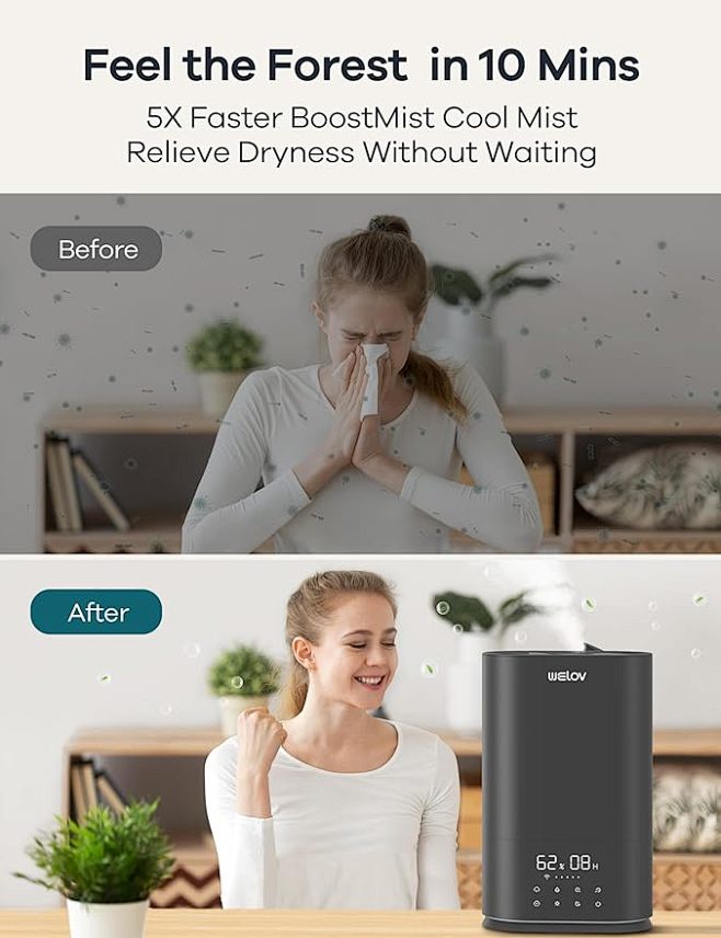 Amazon.com: WELOV BoostMist Cool Mist Humidifier for Large Room, Smart ...