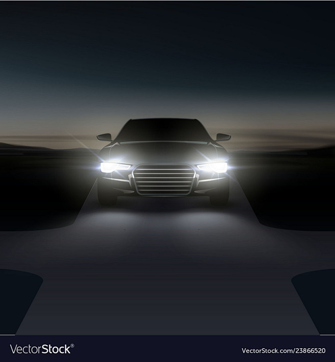 Car headlights on asphalt vector image on VectorStock : Vector ...