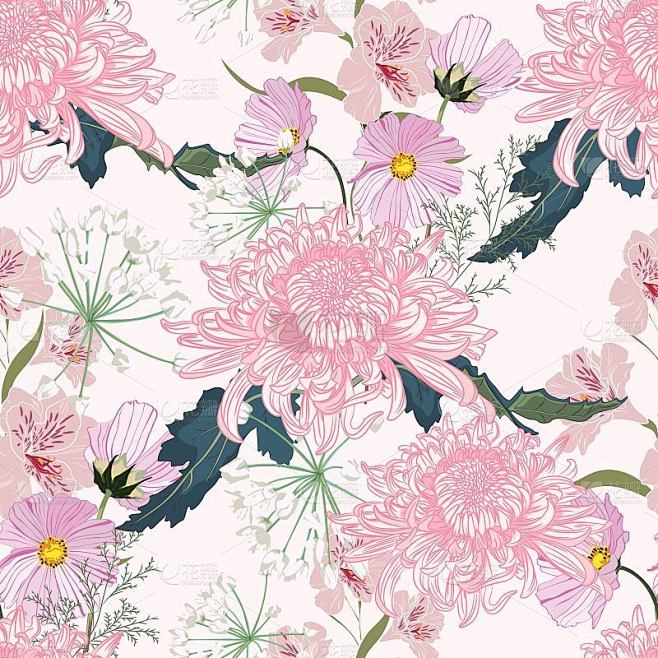 Seamless floral pattern. Pink Japanese national fl
