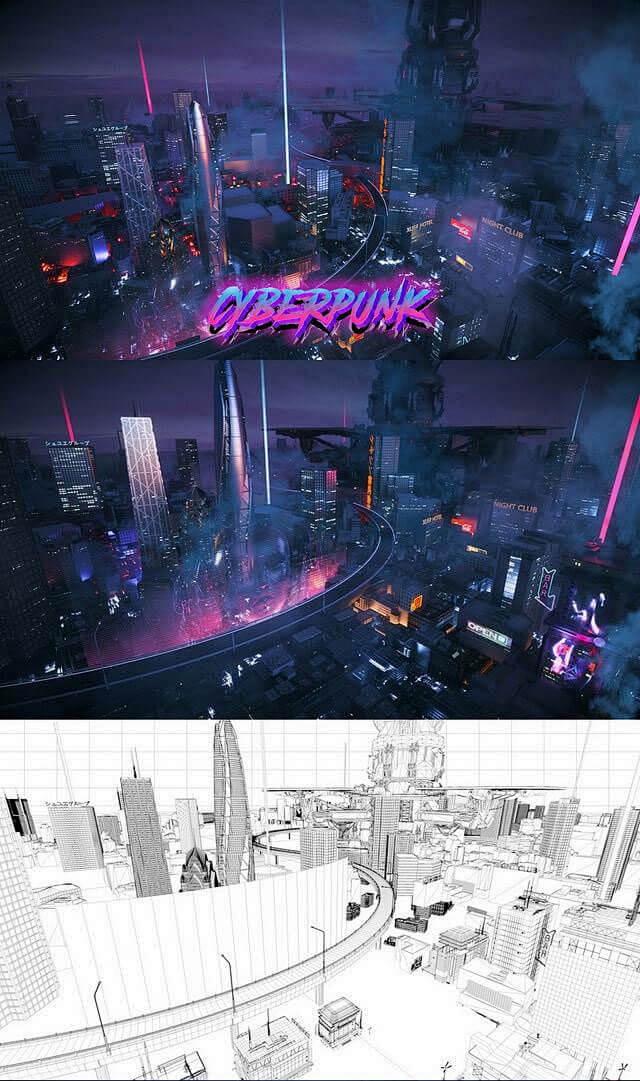 C4D OC 渲染赛博朋克 城市魔幻 奇迹摩天大楼 CBD 霓虹灯效果3D模型场景下载（C4D,CUBE,VDB,AEP）