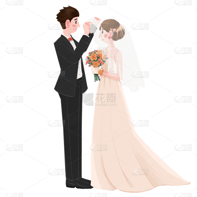 手绘风 人物插画贴纸 婚礼 7159