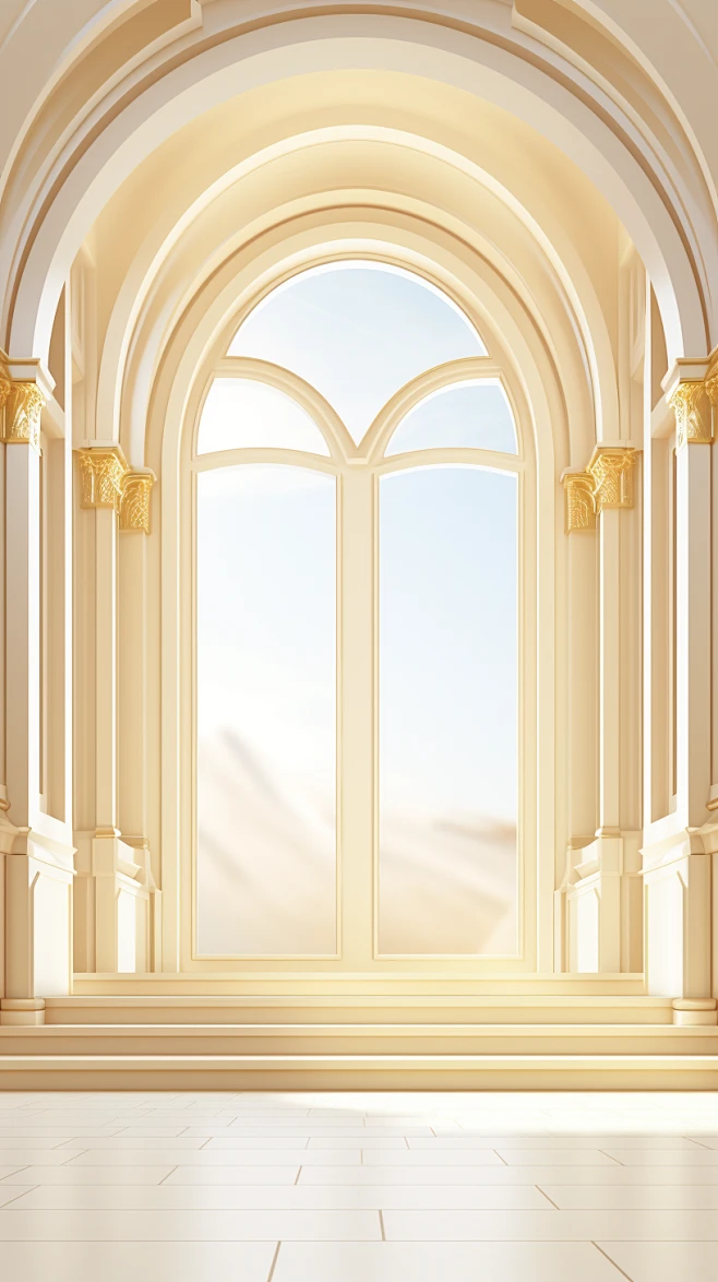 art deco window frame with arched ceiling and window ledge, in the ...