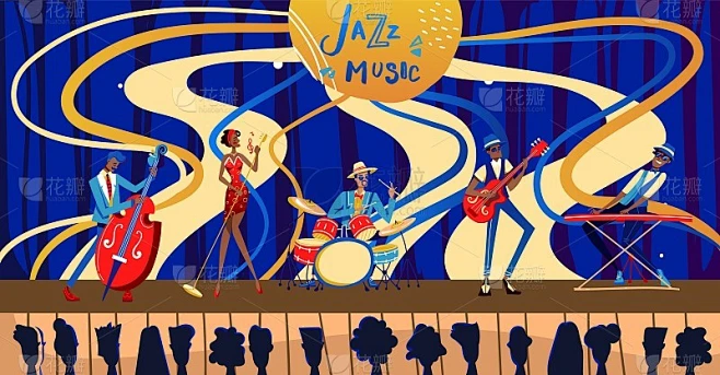 Jazz festival concert vector illustration, cartoon素材-花瓣网