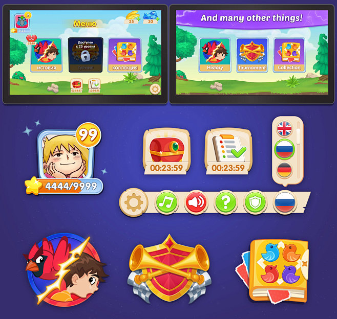 2D cartoon game Game Art mobile mobile game UI ui design (2)