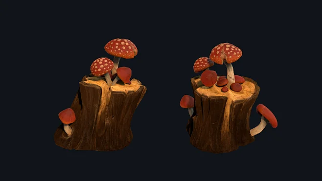 Mushrooms on a stump, Andrey Andreev : Low poly cartoony model for a ...