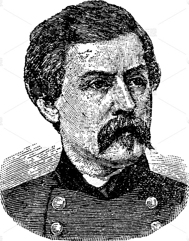 George McClellan,白色,工程师,总督,矢量,1885,雕刻图像,黑色,复古