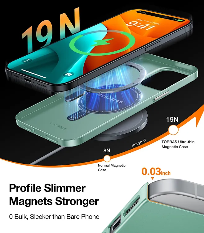 Amazon.com: TORRAS Magnetic Slim Fit for iPhone 15 Case, Compatible with MagSafe, Ultra Thin ...