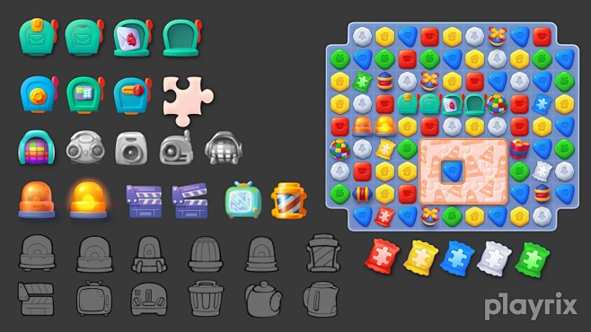 Match-3 chips and icons-花瓣网