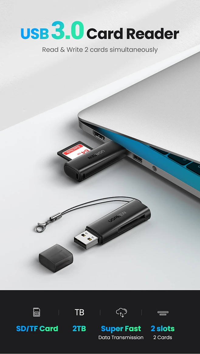 7.13US $ |UGREEN Card Reader USB3.0 2 in 1 SD Micro SD Card Reader for ...