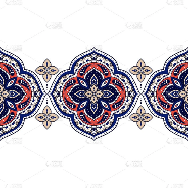 Mandala indian paisley pattern vector seamless bor素材-花瓣网