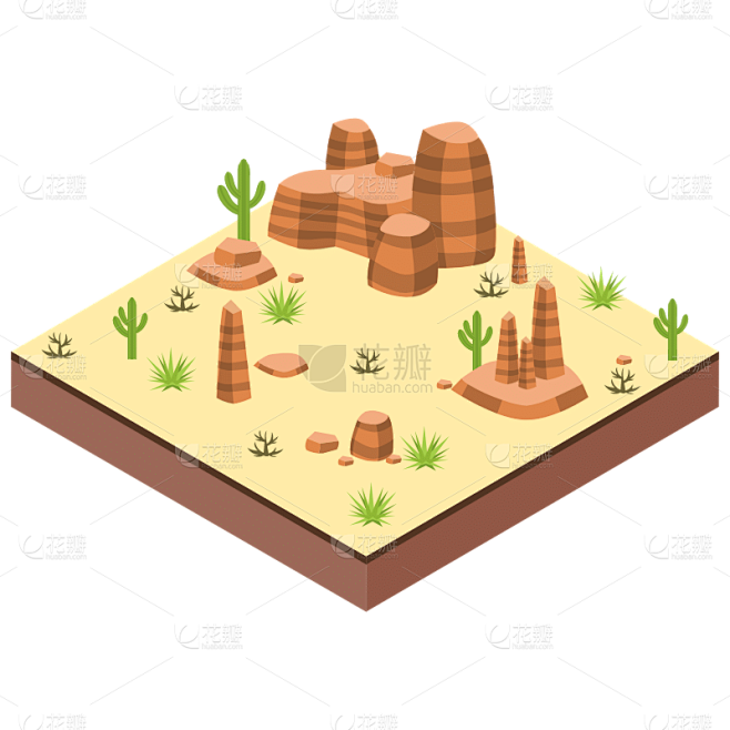 手绘-自然元素贴纸2.5D-沙漠