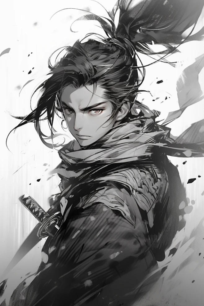 古风执剑少年水墨武侠剑客插画-花瓣网