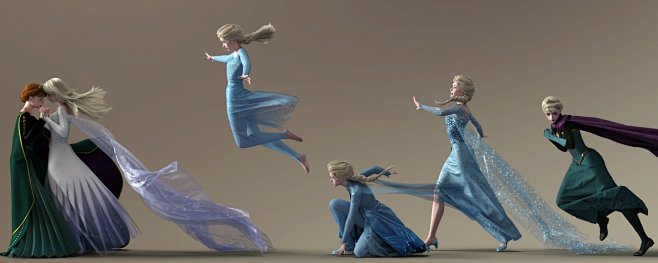 [cp]推上大神@ xlayers制作的#冰雪奇缘# 艾莎[冰雪奇缘艾莎]和安娜[冰雪奇缘安娜]的建模，赞爆！最后还附赠一只雪宝[doge ...