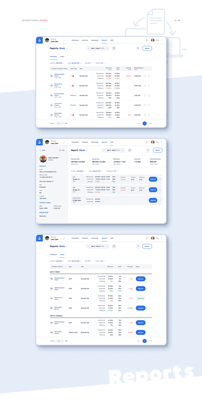app design UI/UX schedule time management dashboard admin panel calendar CRM service Chat