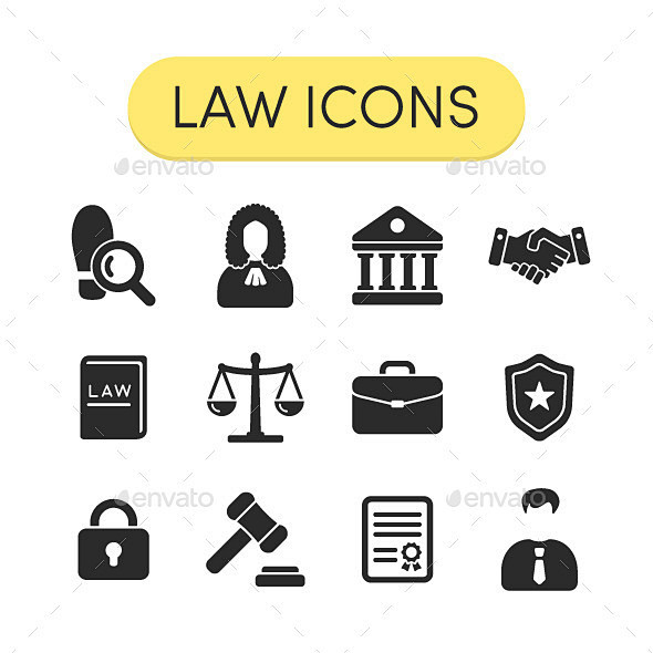 法学院图标设置各种各样的图标Law Icons Set - Miscellaneous Icons律师,书,公文包,证书,法院,法院,犯罪 ...