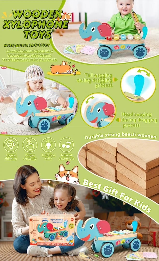 Amazon.com: Baby Xylophone Musical Car Toy for Toddlers, Elephants ...