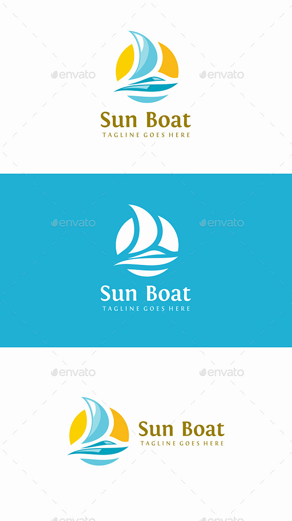 太阳船的标志——对象标识模板Sun Boat Logo - Objects Logo Templates海滩,船、巡航、节日、岛旅行,休闲 ...