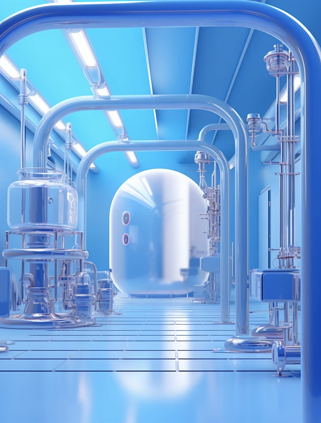 the lab scene with glass and pipe in blue and blue, in the style of ...