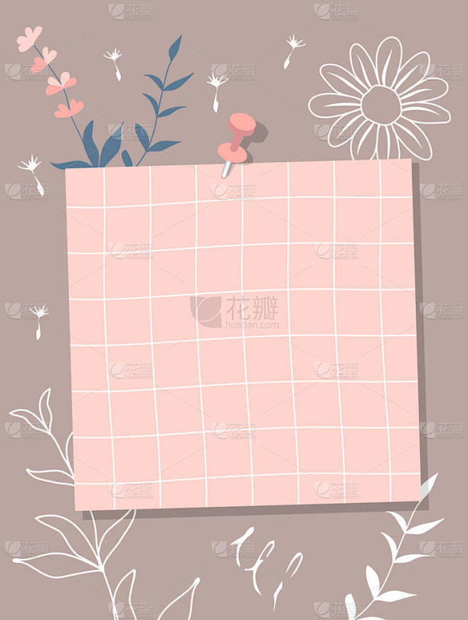 A sheet of checkered paper of pink color pinned to
