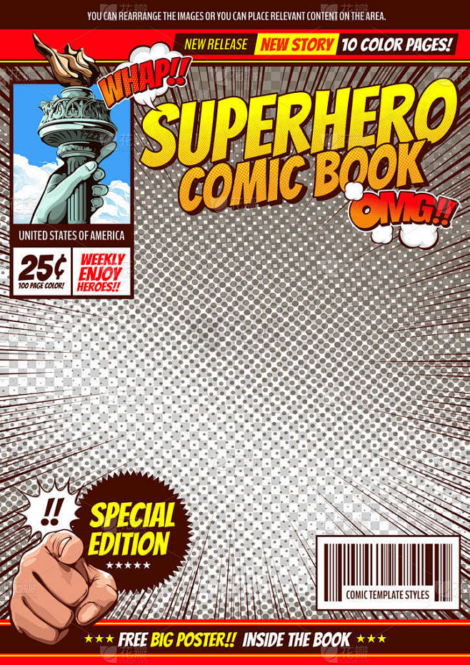 comic cover template background, flyer brochure sp