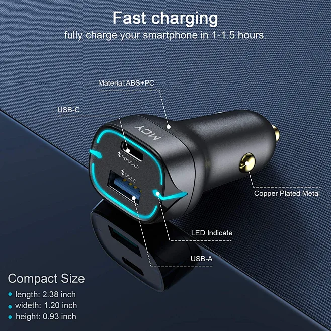Amazon.com: Car Charger,USB C Car Charger Adapter,MCY 52.5W Car USB ...