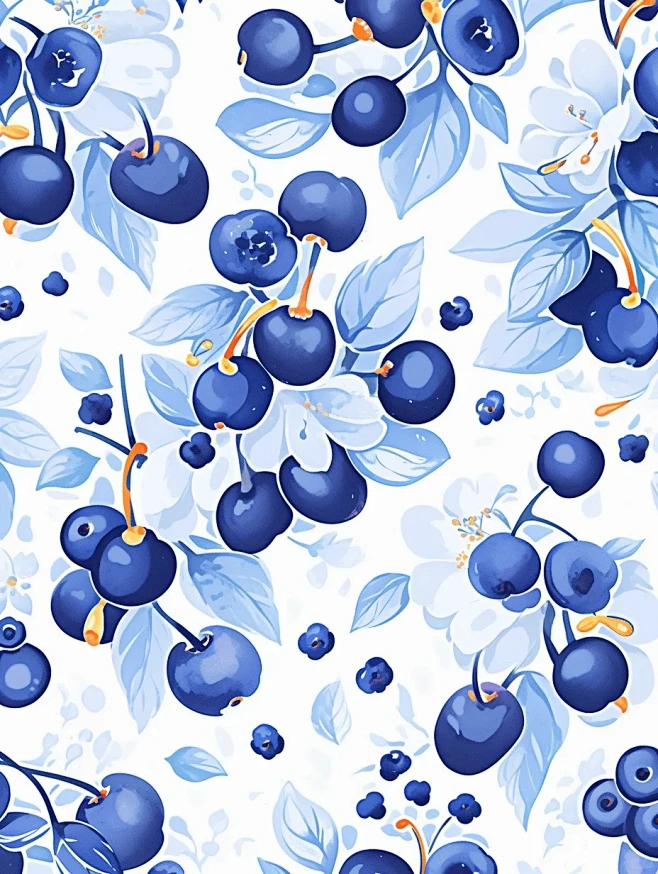 蓝莓插画 (1)repeating pattern , flat, 2d illustration,digital print, flat ...