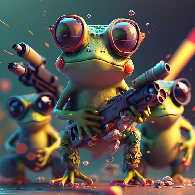 HenryCui_C4D_rendering_cool_cartoon_frogs_combat_troops_explosi ...