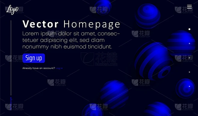 Web homepage template with icons and abstract blue素材-花瓣网