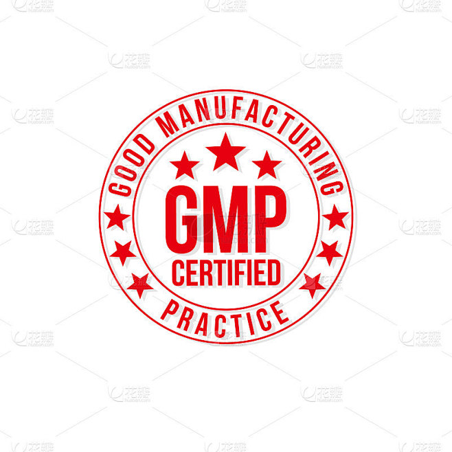 GMP认证的图章矢量说明。孤立在白色背景上。